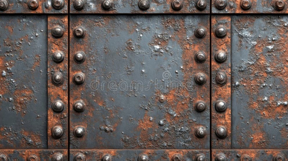 Rusted Metal Panel with Rivets Shows Age and Texture Stock Illustration ...