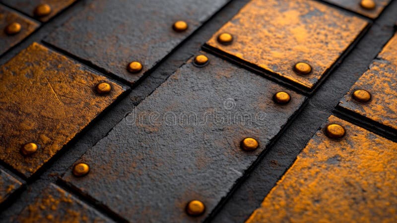 Rusted Metal Plate Background with Gold Studs Stock Illustration ...