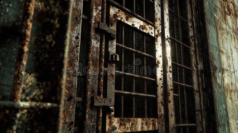 Rusted Metal Prison Bars with a Corroded Texture are Shown, Casting ...