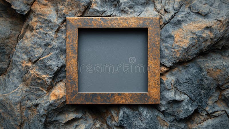 Rusted Metal Square Frame on a Dark Stone Background Stock Illustration ...