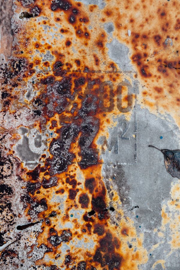 Rusted Metal Texture, Paint and Unreadable Text Stock Photo - Image of ...