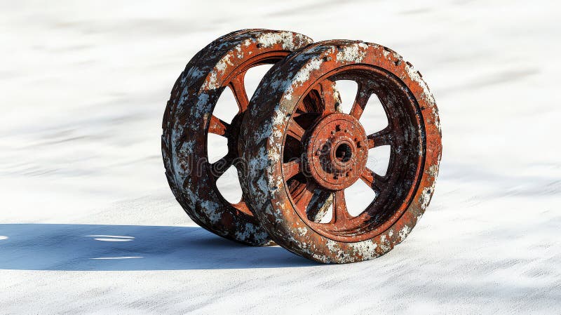 Rusted Metal Wheel Displayed on a Clean White Surface with Visible ...