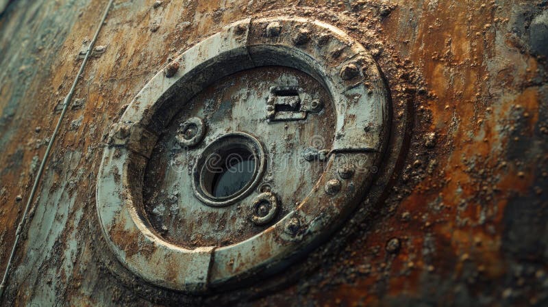 Rusted Metallic Hatch on an Old Submarine Exterior Stock Illustration ...