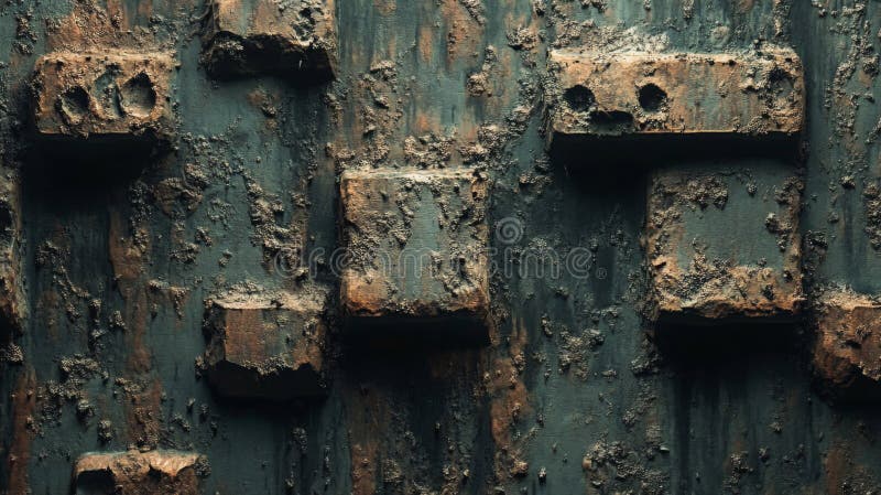Rusted Metallic Texture with Embedded Rectangular Blocks Stock ...