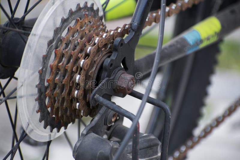 Rusted Nut and Chain on Mountain Bike Rear Wheel Stock Photo - Image of ...