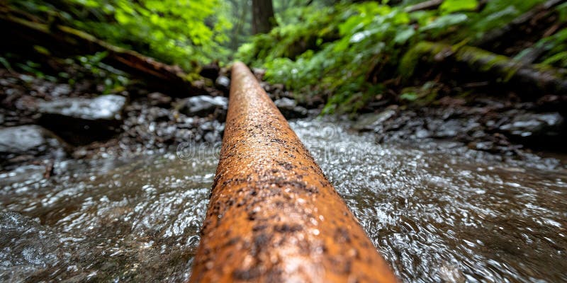 Rusted Pipe in Forest Stream Nature Water Log Pipeline Environmental ...