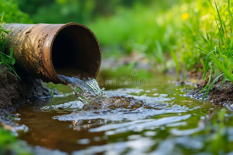 A Rusty Pipe that is Pouring Water into a Stream Stock Photo - Image of ...