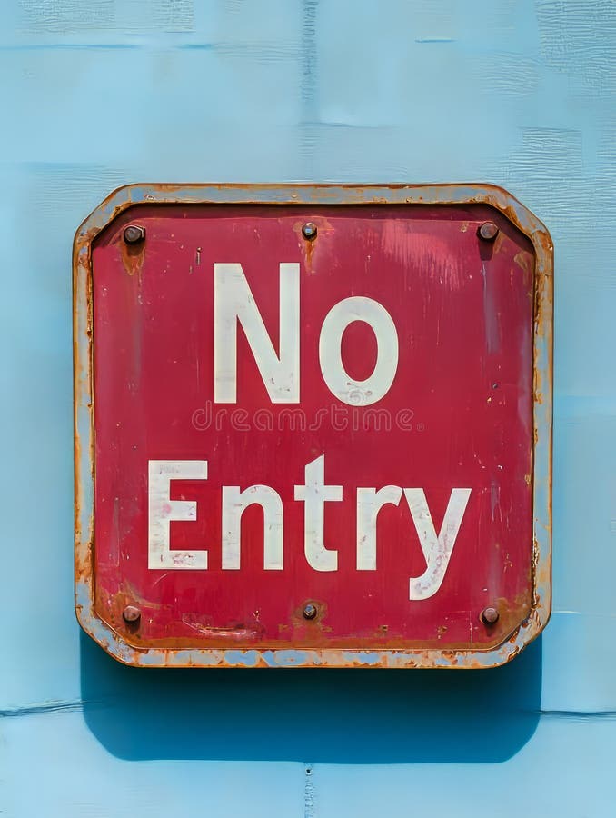 Rusted Red No Entry Sign on Blue Background. Stock Image - Image of ...