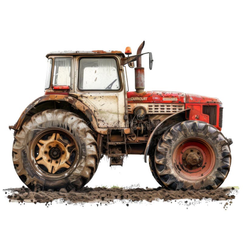 Rusted Red and White Tractor with Large Wheels Stock Photo ...