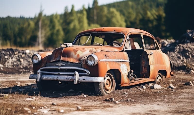 Rusted Relic in a Forgotten Field Stock Illustration - Illustration of ...