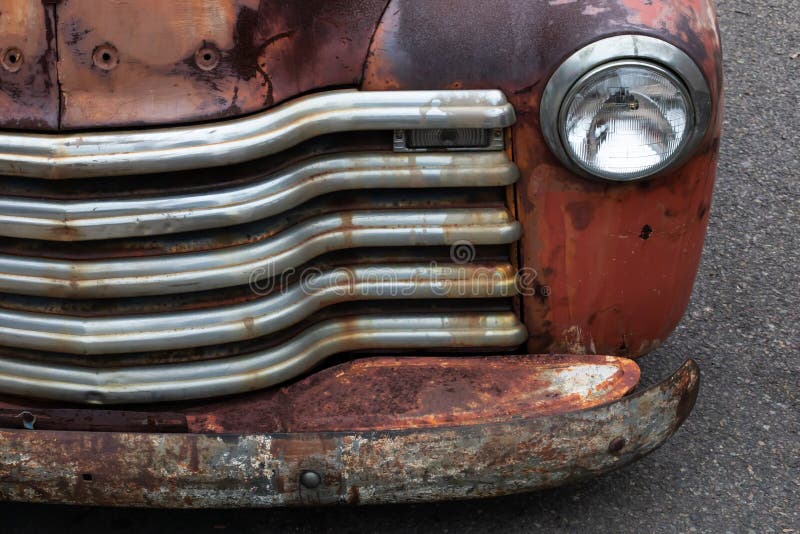 Rusted Retro Car Front Exterior Stock Photo - Image of bumper, grille ...