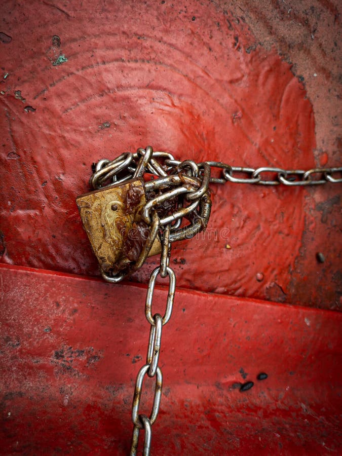 Rusted Sea Chains with Lock. Stock Image - Image of lock, leaf: 252185393