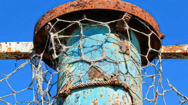 Rusted Seaside Net, Worn Post, Blue Sky, Abandoned Stock Photo - Image ...