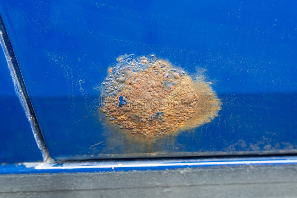 Rusted Spot on Blue Car Door. Large Patch of Rust Bubbles Stock Image ...