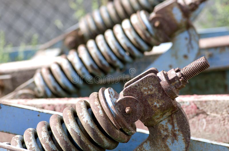 Rusted Top Spring Suspension Located in the Engine Compartment. Stock ...