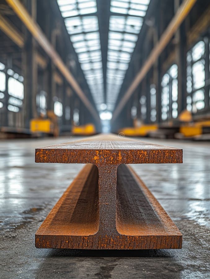 Rusted Steel Beam in a Vast Empty Warehouse. Stock Image - Image of ...