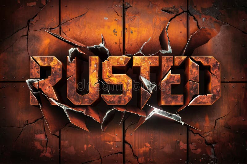 Rusted Text Effect on Cracked Metal Surface Background in Bold ...