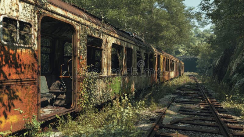 A Rusted Train Car Abandoned in a Dense Forest Stock Illustration ...