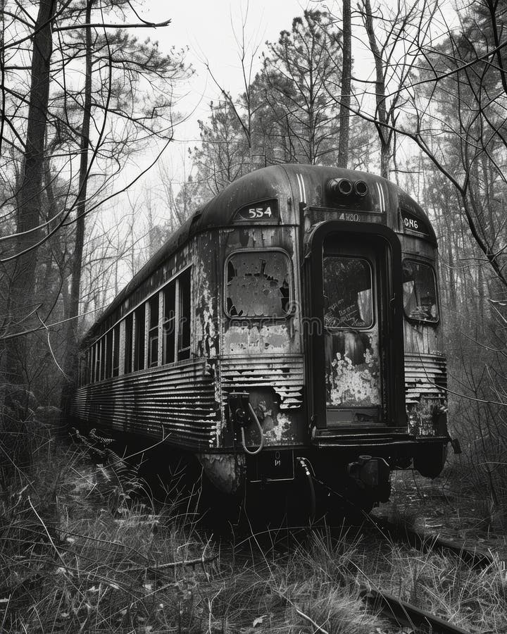 A Rusted Train Cart.left To Rust in the Woods. Black and White Art ...