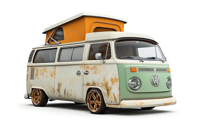Rusted Vintage Camper Van with Rooftop Tent Stock Illustration ...