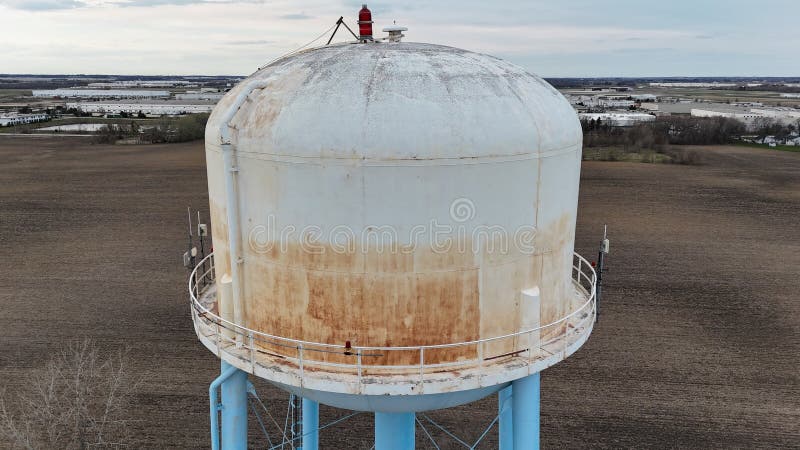 Rusted Water Tower Aerial View Open Field Weathered Cell Antennas Stock ...