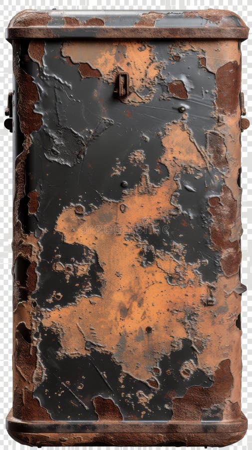 Rusted and Weathered Rectangular Metal Container with Peeling Paint ...