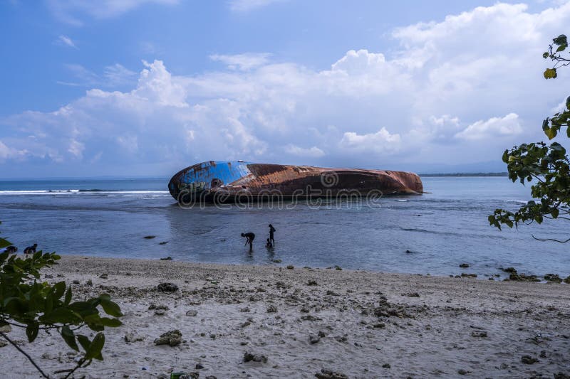 Rusted Wrecked Ship on the Beach Stock Image - Image of landscape ...