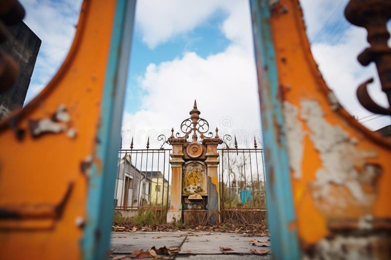 Rusted Wrought-iron Gate at Manor Entrance Stock Illustration ...