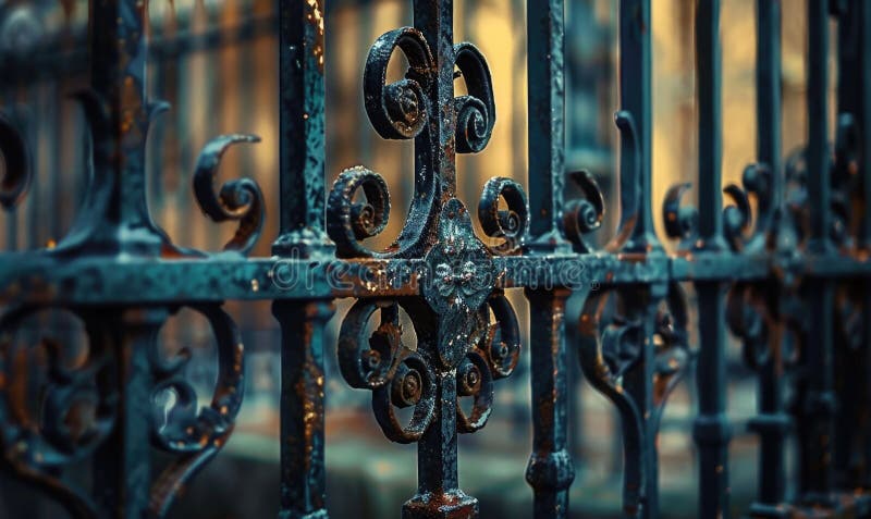 A Rusted Wrought Iron Gates in Hues of Deep Charcoal and Slate Gray ...