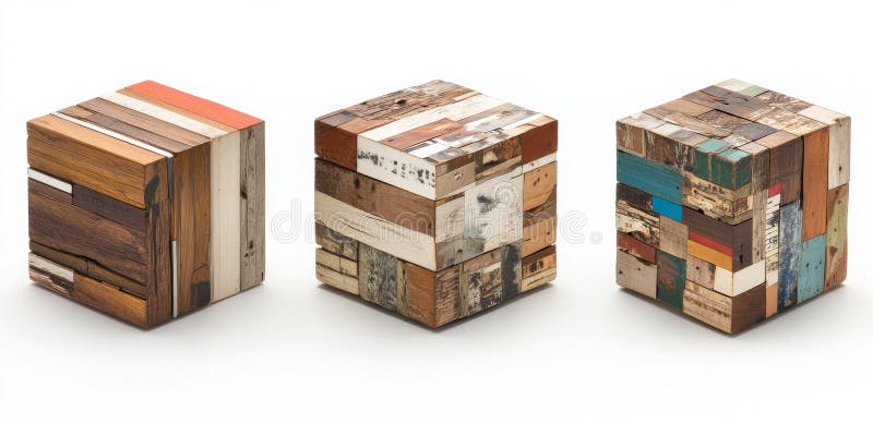 Rustic Abstract Cubes Organized in a Geometric Design Featuring Aged ...