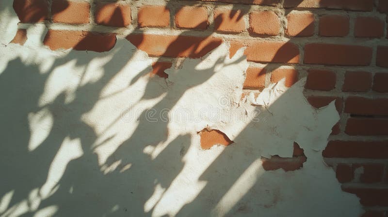 Rustic Aesthetic of Old Brick Wall with Peeling White Plaster Texture ...