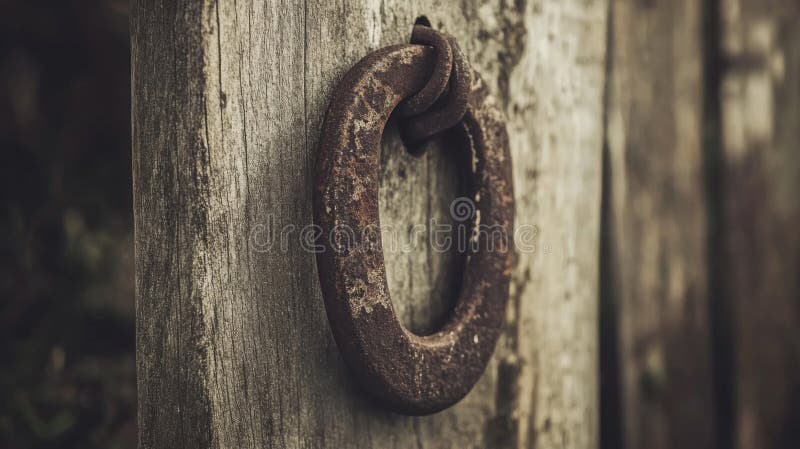 Rustic Aged Metal Ring on Weathered Wooden Gate Stock Illustration ...