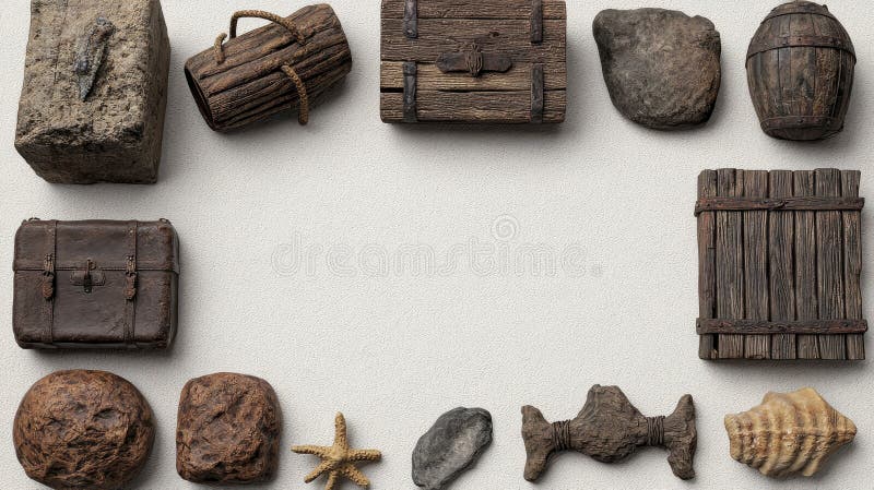 Rustic Aged Objects Frame on Gray Surface Stock Illustration ...