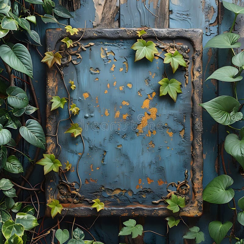 Rustic Aged Table Surrounded by Lush Green Foliage and Detailed Texture ...