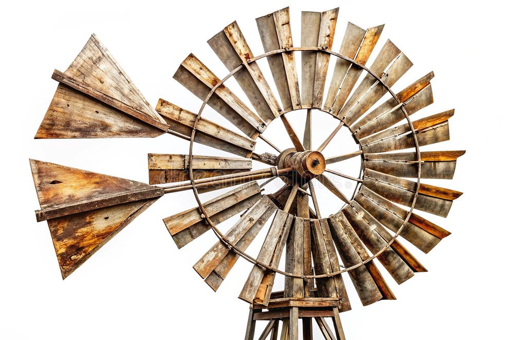 Rustic Aged Windmill with Weathered Blades on White Background Stock ...