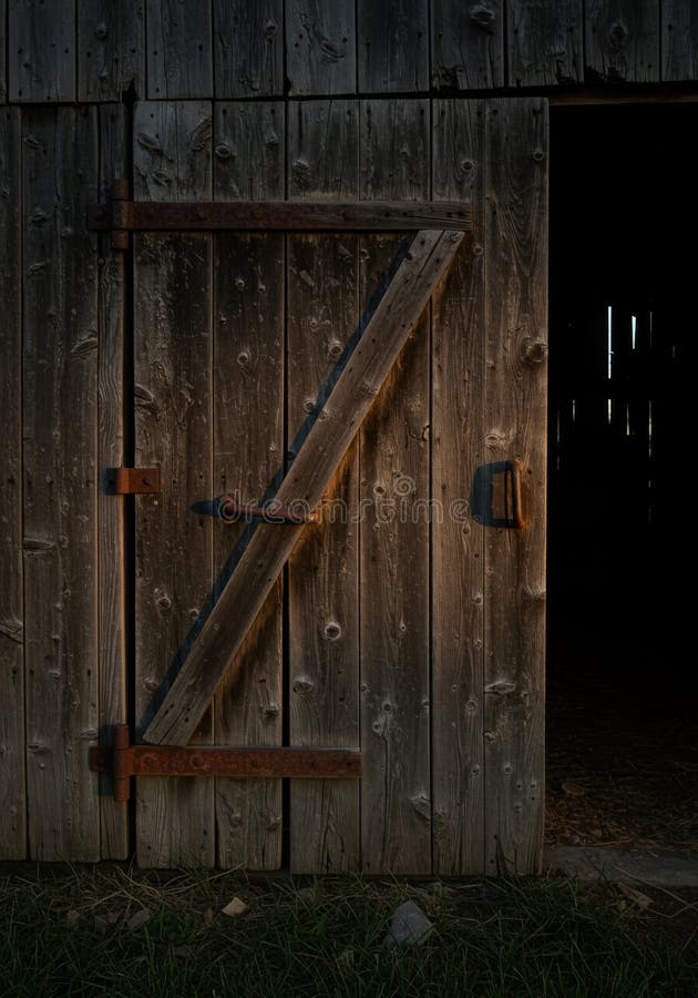 Rustic Aged Wooden Barn Door with Rusty Hinges Stock Illustration ...