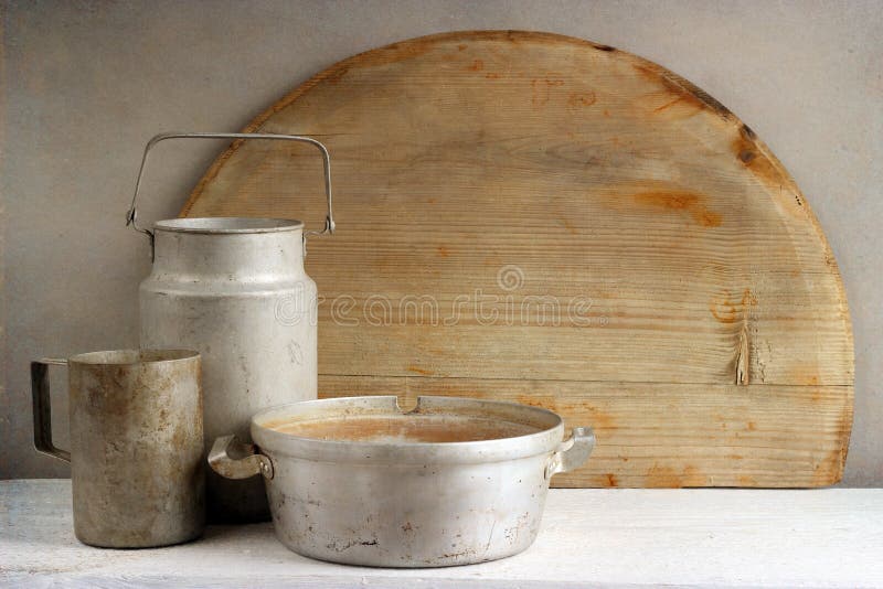 Rustic aluminum cookware stock photo. Image of dirty - 68325812