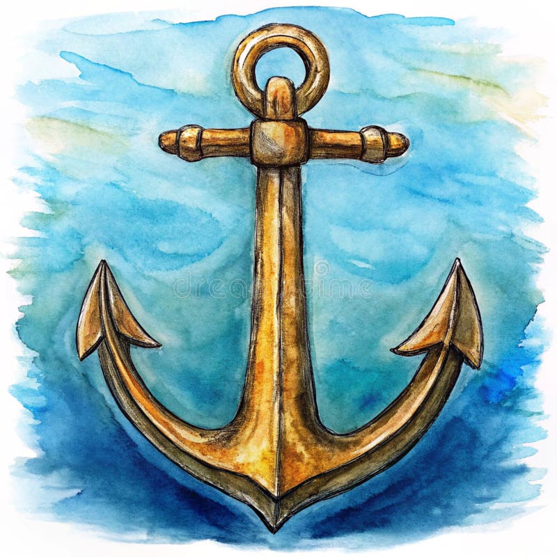 Rustic Anchor Watercolor Illustration - Nautical Art Stock Illustration ...