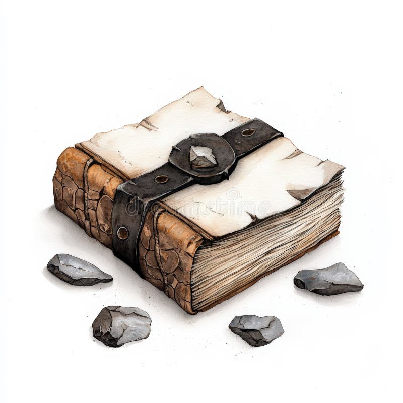 A Rustic Ancient Book Bound in Leather with a Stone Clasp Surrounded by ...