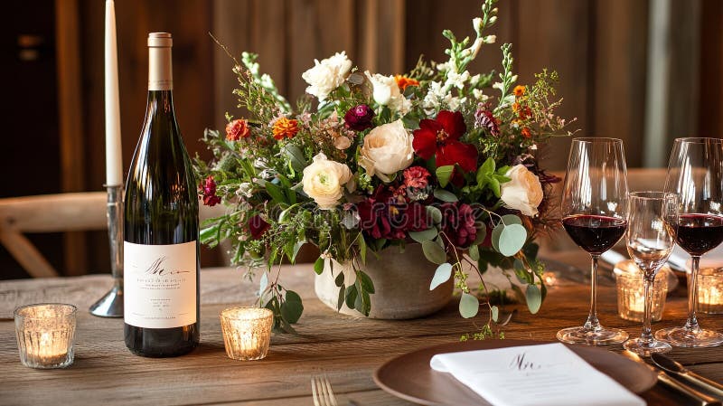 A Rustic Anniversary Dinner Setup with Candles, Wine, and Fresh Stock ...