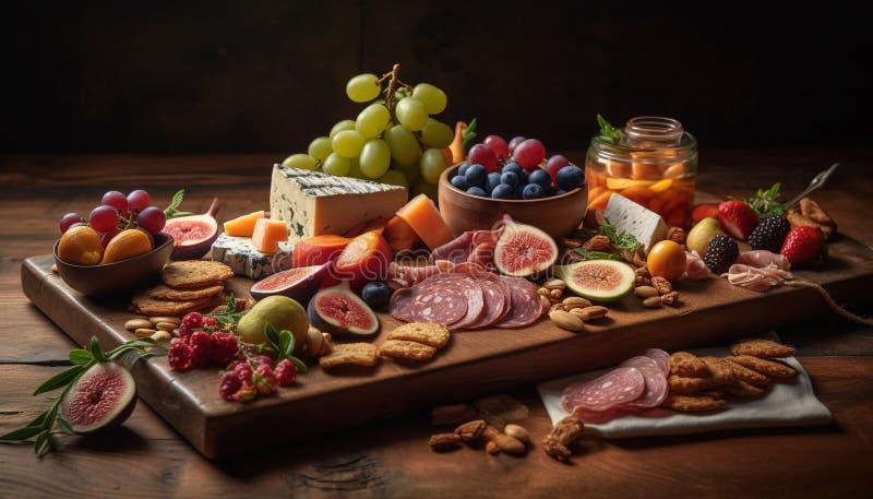 A Rustic Appetizer Plate with Prosciutto, Camembert, and Grapes ...