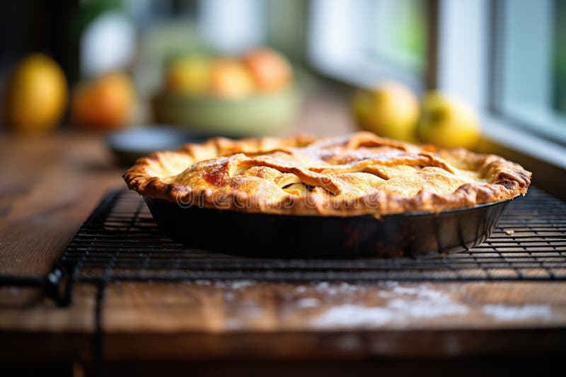Rustic Apple Pie with a Flaky Crust, Cooling on a Rack Stock Photo ...