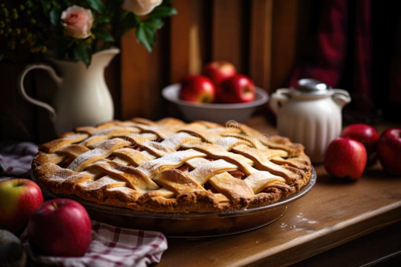 Rustic Apple Pie with Lattice Crust on a Table Stock Image - Image of ...