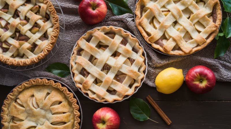 Rustic Apple Pies in Glass Dishes with Fresh Apples on Table Stock ...