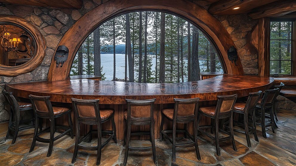 Rustic, Arched Bar with Lake Views Stock Illustration - Illustration of ...