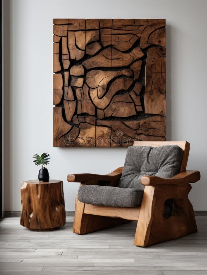 Rustic Armchair Made from Natural Solid Wood. Interior Design of Modern ...