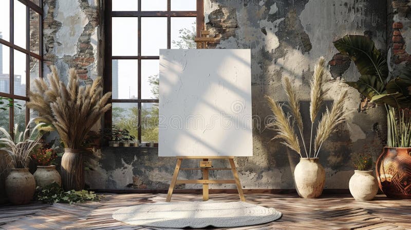 Rustic Art Studio with Empty Canvas - Generative Ai Stock Illustration ...