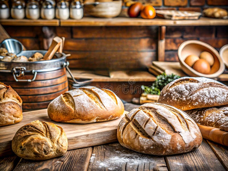 Rustic Artisan Bread in a Cozy Kitchen Setting. Delicious Food ...