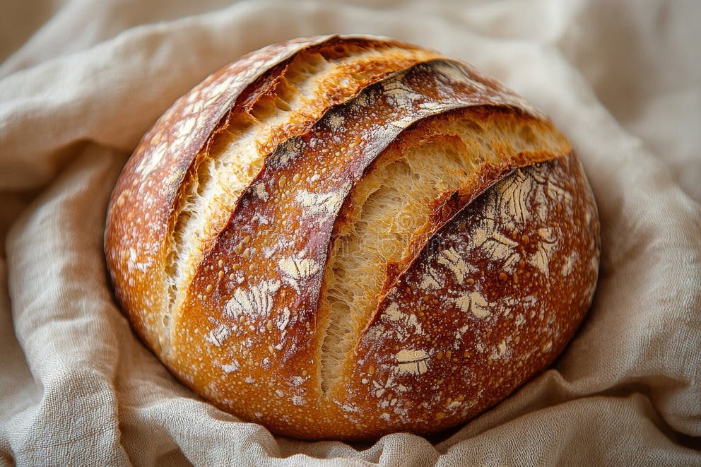 Rustic Artisan Bread with Deep Scoring, Golden Crust, and Soft Texture ...