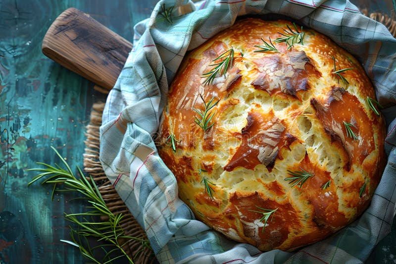 Rustic Artisan Bread with Fresh Rosemary on Wooden Table Setting for ...